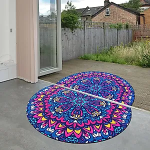 (2 PCS) Diatomaceous Earth Boho Half Round Indoor Outdoor Mat,Bohemian Red Blue Flower Entryway Rug,Rubber Backing Non Slip Door Mats,36''x24'' (r2)