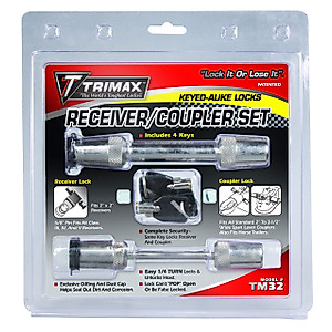 Trimax T3 - 5/8" Receiver & Tc2 - 2-1/2" Span Coupler Lock-Keyed Alike Set TM32, Clam Packaging, Chrome