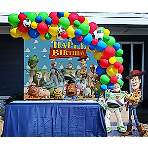 WRQ GCH 7x5ft Cartoon Toy Backdrop Blue Sky White Clouds Happy Birthday Party Decoration Toy Baby Shower Backdrop Cake Table Decoration