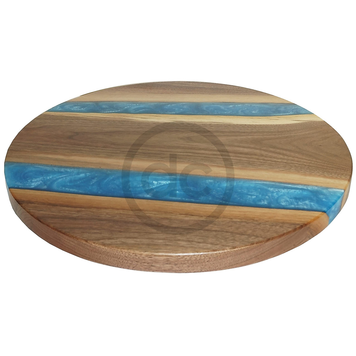 DutchCrafters 17" Round Lazy Susan, Solid Walnut Wood with Blue Resin Epoxy River Rotating Tray - Amish Made in America