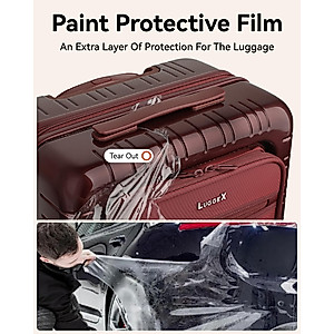 LUGGEX Carry On Luggage with Front Pocket, PC Hard Shell Suitcase with Spinner Wheels, Soft Front Flap with Multiple Pockets (Red, 21 Inch, 38L)