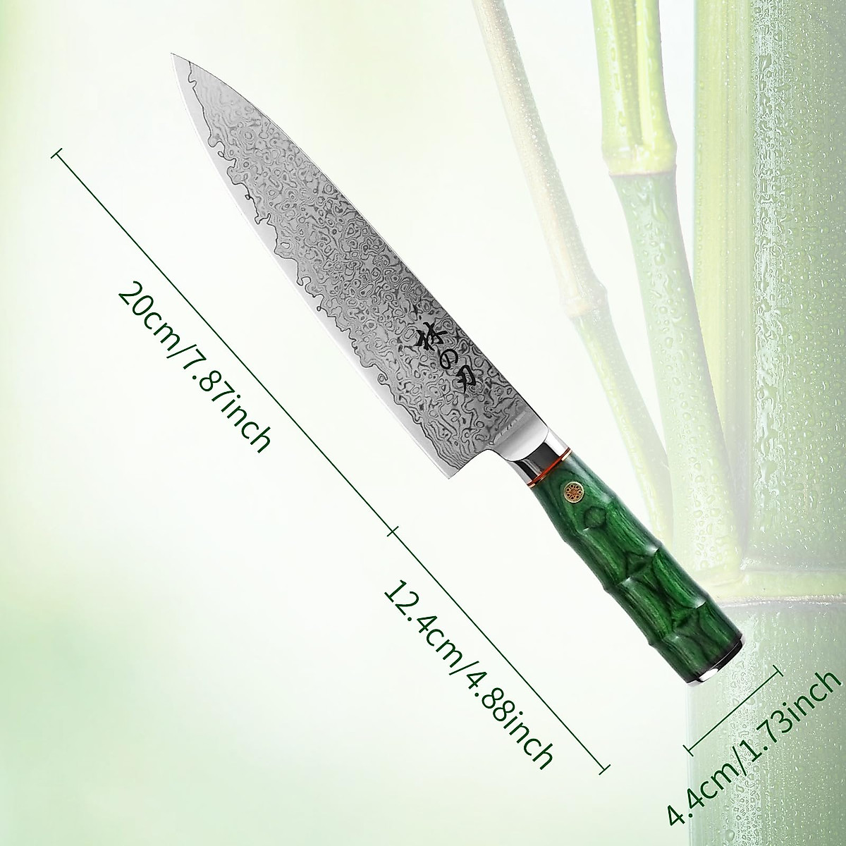 LIN ZHI REN Damascus Chef Knife, Razor Sharp 8 inch Damascus chef knife with clip sheath, Professional Chef's Knife with Ergonomic Handle