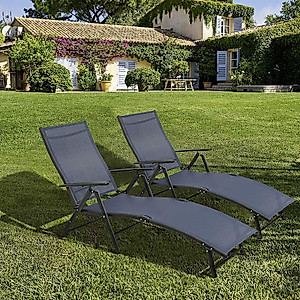 Flamaker Patio Lounge Chairs Adjustable Chaise Lounge Chairs Folding Outdoor Recliners Set of 2 for Beach, Pool and Yard (Blue)