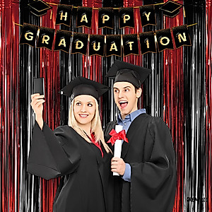 Black Red Party Streamers Backdrop - GREATRIL Foil Fringe Tinsel for Stranger/Friday Party - 3.2ft X 8.2ft - 2 Packs