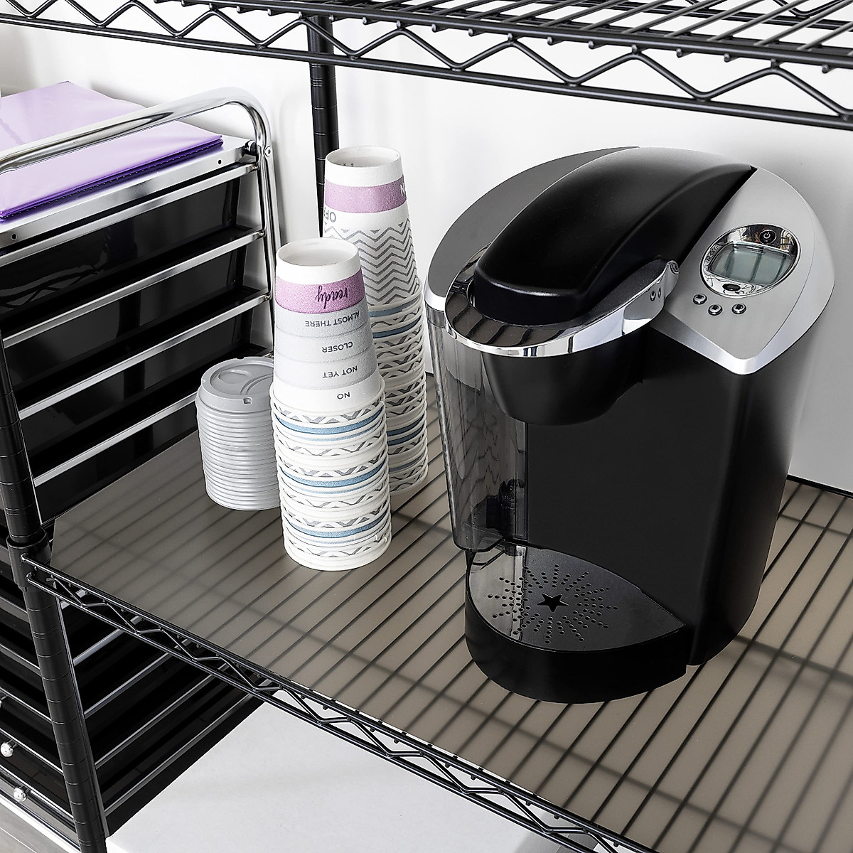 Seville Classics Heavy Duty Fitted Wire Shelf Liners Water-Resistant Protector Mat, Non-Adhesive, for Wired Shelves, Office, Kitchen, Garage (2 Pieces), Semi-Transparent Taupe, fits 30" x 14" Shelf