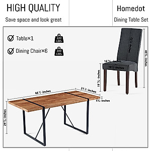 Homedot 7 Pieces Home Kitchen Dining Table Set, 66" Engineered Wood Table Duable with 6 Upholstered Kitchen Chair Soft Cushion Seated Accent Chair, Modern Dining Room Table Set for Dinette