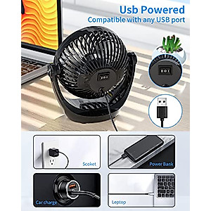 Aluan Desk Fan Small Table Fan with Strong Airflow Ultra Quiet Portable Fan Speed Adjustable Head 360°Rotatable Mini Personal Fan for Home Office Bedroom Table and Desktop, Black