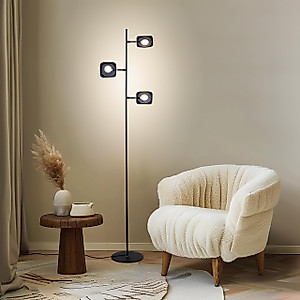 Brightech Tree Floor Lamp for Living Rooms & Offices, Dimmable Standing Lamp for Bedroom Reading, LED Spotlight Floor Lamp, Tall Lamp with Adjustable Panels for Minimal Space Use - Black