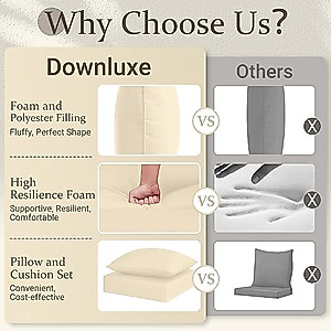 downluxe Outdoor Deep Seat Cushions Set, Waterproof Memory Foam Patio Furniture Cushions with Zipper for Outdoor Chair Sofa, 24" x 24", Beige, 2 Piece Set