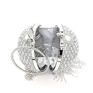 Woman Sliver Glitter Sparkly Tassel Bling Crossbody Chian Luxury Round Ball Bags Crystal Ladies Evening Bag Clutch Purse Diamond Wedding Party Purses Handbags for Women