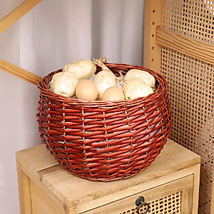 Wicker Storage Basket, Food Storage Container with Lid for Egg Kitchen Potatoes Fruit Vegetables (Brown)