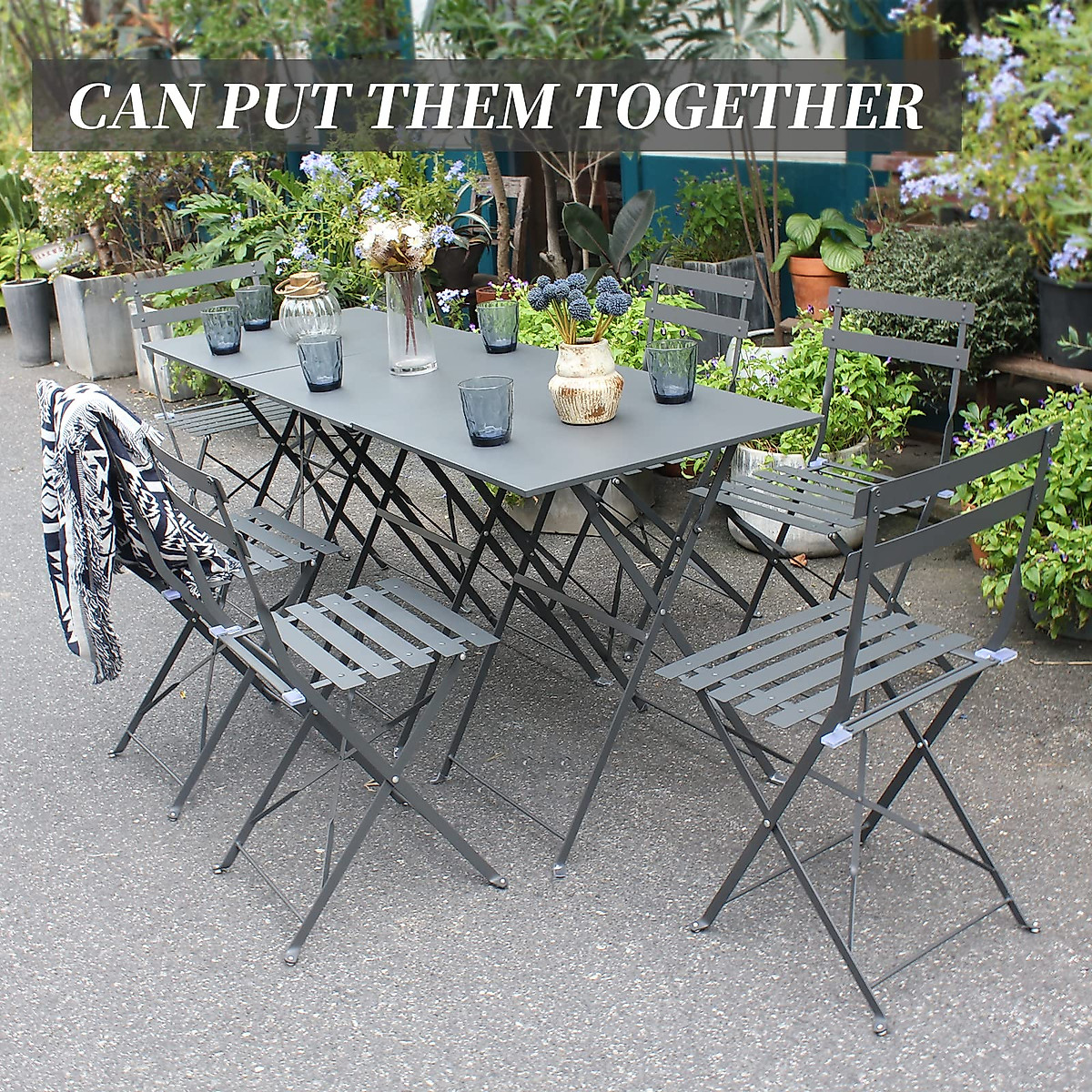 SUMETURE Patio Bistro Set (3Pcs, Grey) - Folding Outdoor Furniture, Modern Furniture with Anti-Skid Pads, Space-Saver for Patio, Yard, Garden, Indoor Use