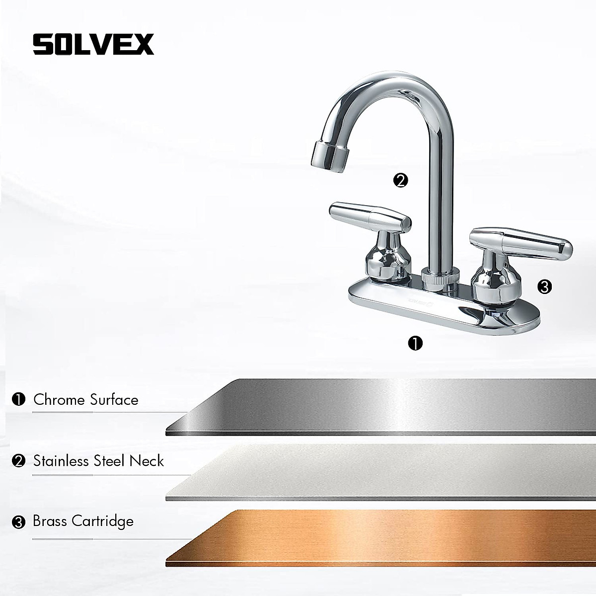 SOLVEX 2 Handle Bathroom Faucet 4 Inch Centerset Bathroom Sink Faucet,3 Hole Bathroom Faucet Chrome,Bathroom Basin Faucet with Deck Mounted Lever Handle,SP-40046