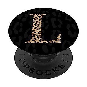 Black Leopard Print Cute Initial Letter L Monogram For Women PopSockets PopGrip: Swappable Grip for Phones & Tablets