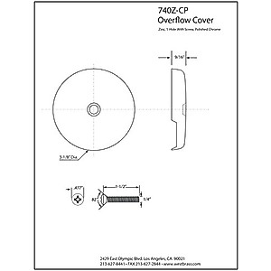 Westbrass 740Z-CP 3-1/8" One Bathtub Overflow Faceplate and Screw, 1-hole/ 1-Pack, Polished Chrome