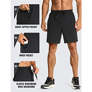 CRZ YOGA Men's Linerless Workout Shorts - 7'' Quick Dry Running Sports Athletic Gym Shorts with Pockets Black Large