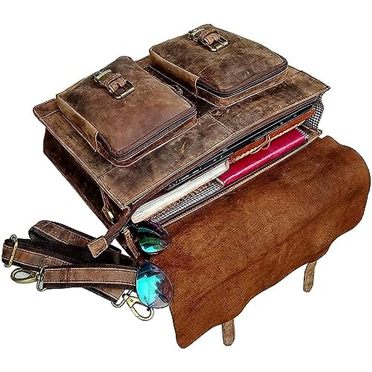 C CUERO 15 Inch Retro Buffalo Hunter Leather Laptop Messenger Bag Office Briefcase Crossbody Travel Bag For Men And Women College Bag Office Laptop Bag