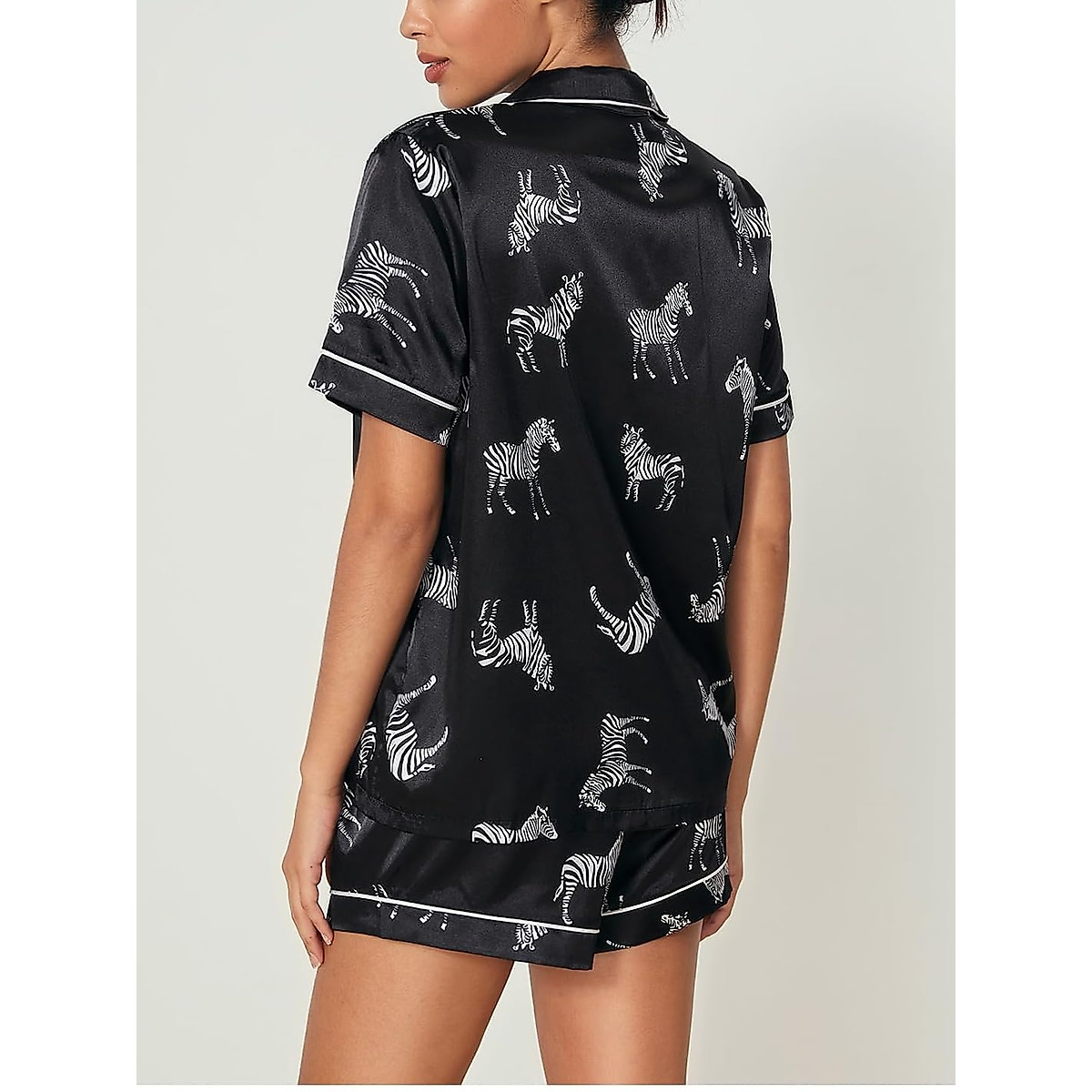 WDIRARA Women's Sleepwear Zebra Print Shirt and Shorts Cute Pajama Set Animal Black S