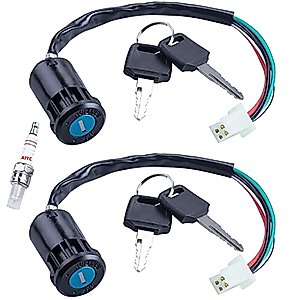 MWMNUN Ignition Key Switch 2pcs 4-Wire 4-pin and A7TC Spark Plug Replacement for Taotao Coolster Sunl 50cc 70cc 90cc 110cc 125cc Chinese ATV Dirt Bike Quad Go Kart Moped Scooter Parts