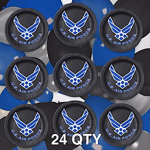 Havercamp U.S. Air Force Party Plates (24-pack)! includes 24 Lg. 9” Round Dinner Plates in Official Licensed Air Force Logo