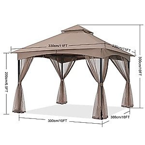 MASTERCANOPY Tool Free Patio Gazebo Screw Free Easy Installation Outdoor Garden Gazebo with Netting Walls (11x11,Khaki)