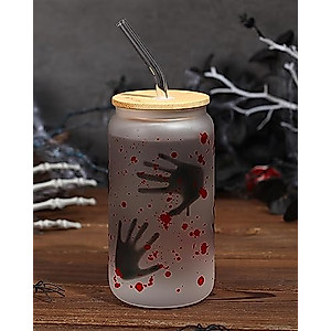 Nefelibata Halloween Horror Beer Can Glass 16 OZ Iced Coffee Cup with Lid Straw and Brush, Reusable Drinking Jar for Coffee Tea Juice Soda Halloween Party Decor Fall Christmas Gift Ideas Set of 1