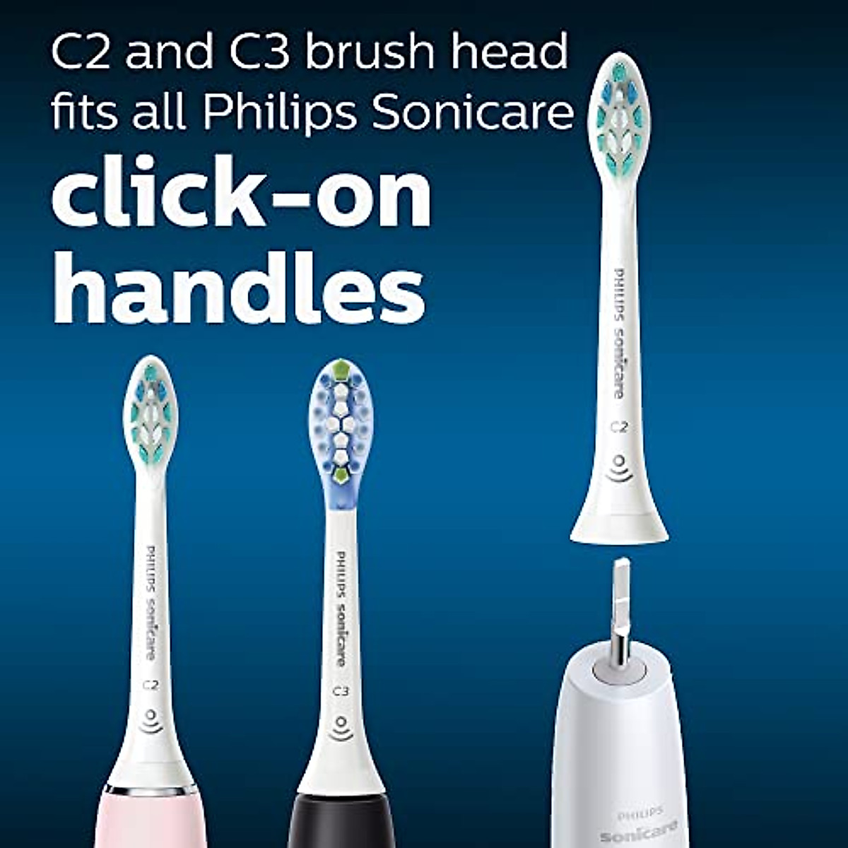 Philips Sonicare Genuine Toothbrush Head Variety Pack, C3 Premium Plaque Control and C2 Optimal Plaque Control, 3 Brush Heads, White, HX9023/69