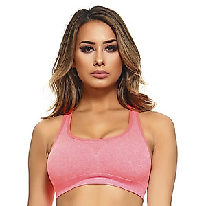 YELETE Lady's Marled Knit Sports Bra with Contrast Binding Color Coral Size M