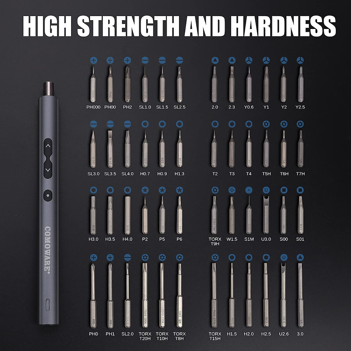 COMOWARE Mini Electric Screwdriver-50 in 1 Precision Small Electric Screwdriver Set for PC Building with LED Light & 48 bits, Magnetizer, Magnetic Mat, Handy Repair Tool for Phone Watch Camera