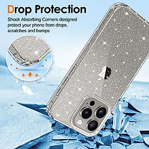 Hython for iPhone 15 Pro Max Case Glitter, Cute Clear Glitter Sparkly Shiny Bling Sparkle Cover, Anti-Scratch Soft TPU Slim Fit Shockproof Protective Phone Cases for Women Girls, Clear Glitter