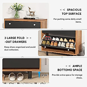 Tribesigns 3 Drawer Shoe Cabinet, Freestanding Shoe Rack Storage Organizer with Flip Door, Modern Tipping Bucket Shoe Cabinet for Entryway, Hallway, Bedroom, Small Spaces, Walnut & Black