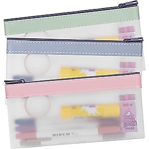 Boxgear 3 Pieces Clear Pencil Case Set for Girls and Boys, Pen Holder with Zipper for Kids, Teens Portable Desk Organizer Pencil Pouch for School & Stationery Supplies (Pink, Blue, Green)