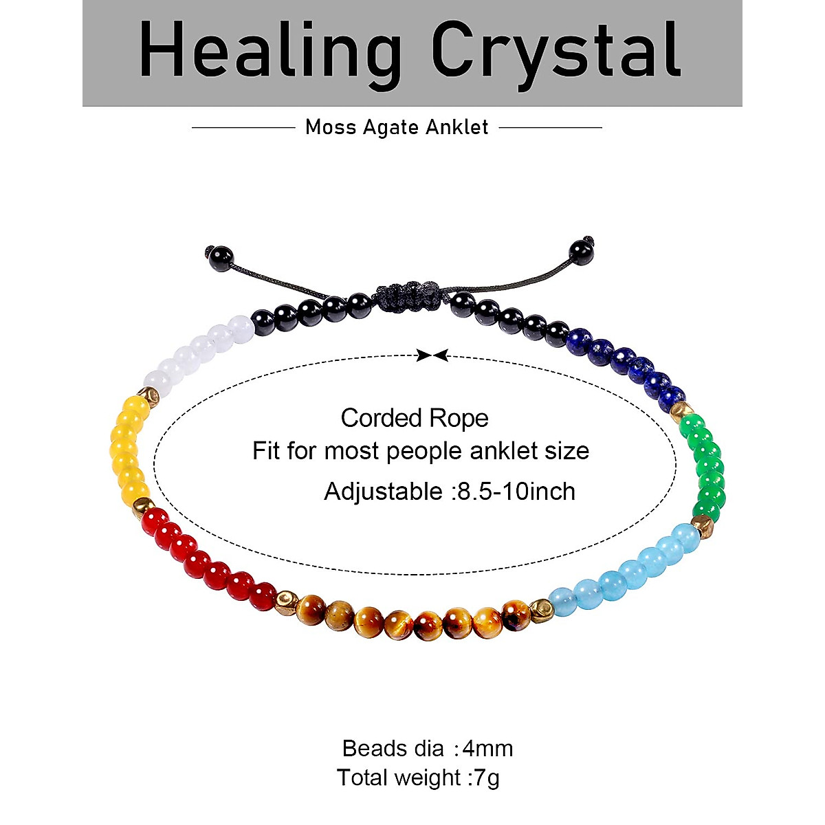 Jewever 7 Chakra Anklet Bracelet For Women Beach Foot Energy Healing Gemstone and Crystals Yoga Worry Stone Balancing Meditation