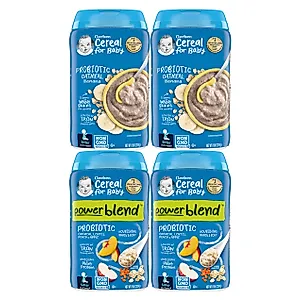 ‎Gerber 2nd Foods Cereal for Baby Variety Pack, 2 Probiotic Oatmeal Banana & 2 Powerblend Probiotic Oatmeal Lentil Peach Apple Variety Pack
