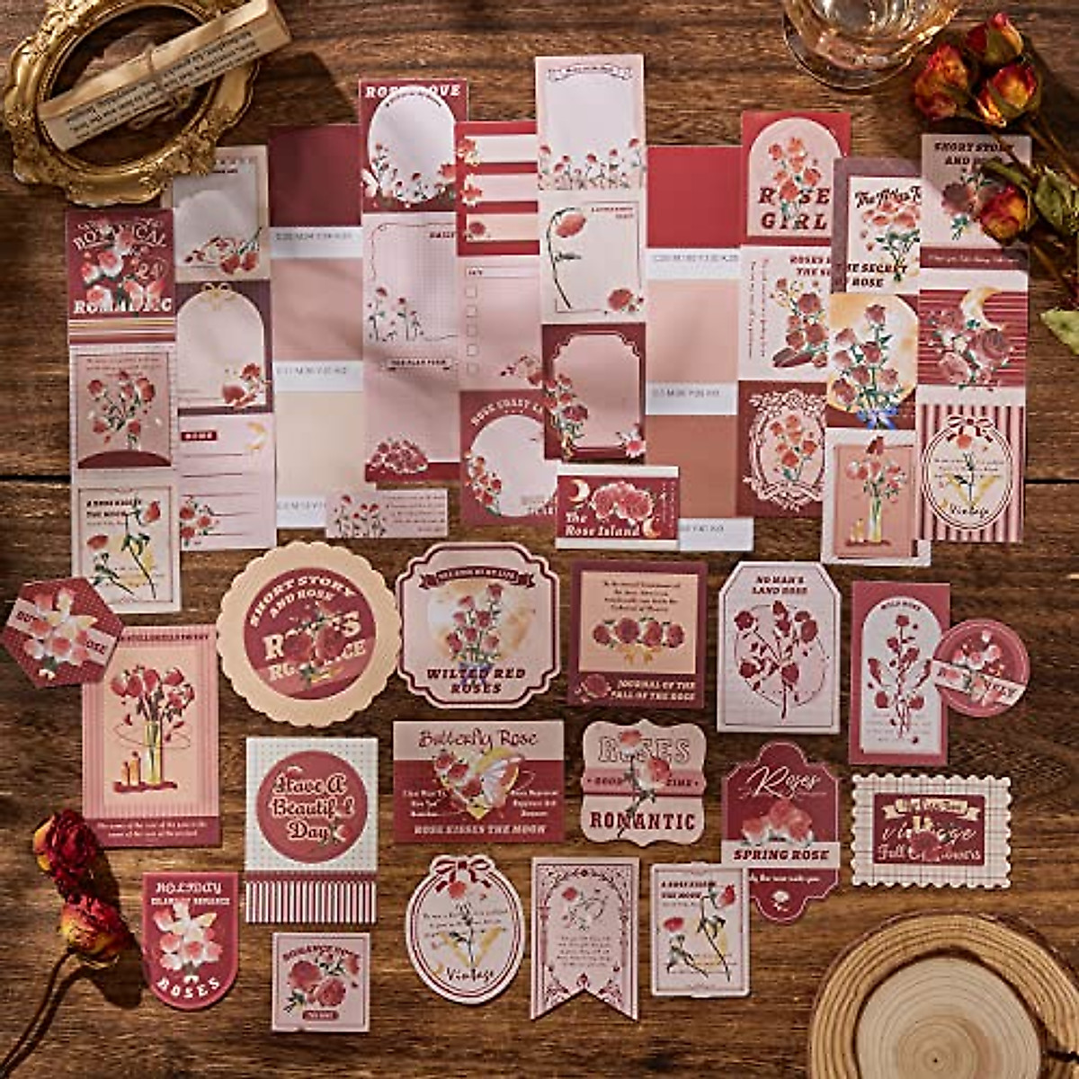 Scrapbooking Supplies Kit, Vintage Rose Aesthetic Scrapbook Kit for Bullet Junk Journal, Stationery, A6 Grid Notebook, Flower DIY Journaling Supplies, Birthday Craft Gift Teen Girl Kid Women