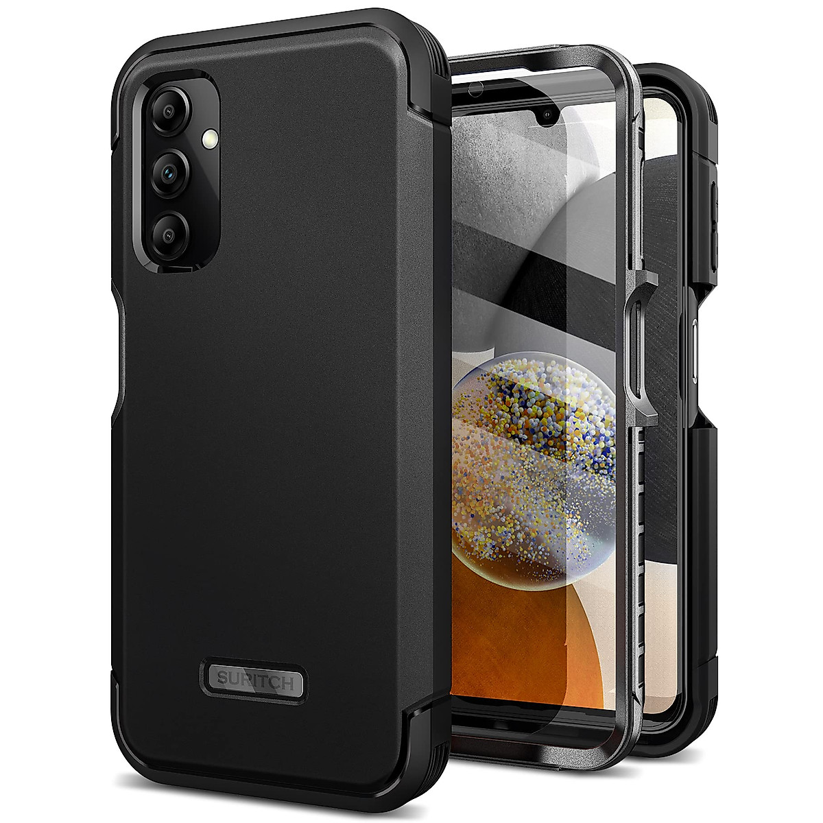 SURITCH for Samsung Galaxy A14 5G Phone Case, [Built-in Screen Protector] Heavy Duty Protection Shockproof Rugged Dual-Layer Phone Cover-Black