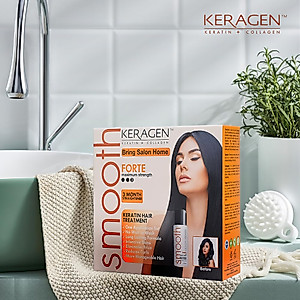 Keragen - Brazilian Keratin Hair Smoothing Treatment Express Home Kit - Blowout Straightening System, with 2 Oz Forte Treatment, 2 Oz Clarifying Shampoo and Aftercare Samples