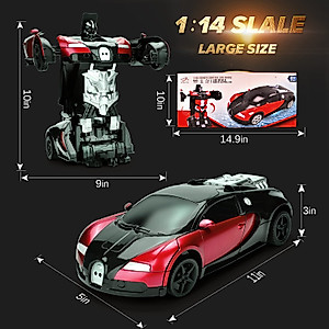 VillaCool Remote Control Car for 4 5 6 7 8-13 Year Old Kids, Exciting Transform Robot RC Car with One-Button Deformation & 360 Speed Drifting, New Year Birthday for Boys/Girls (Red)