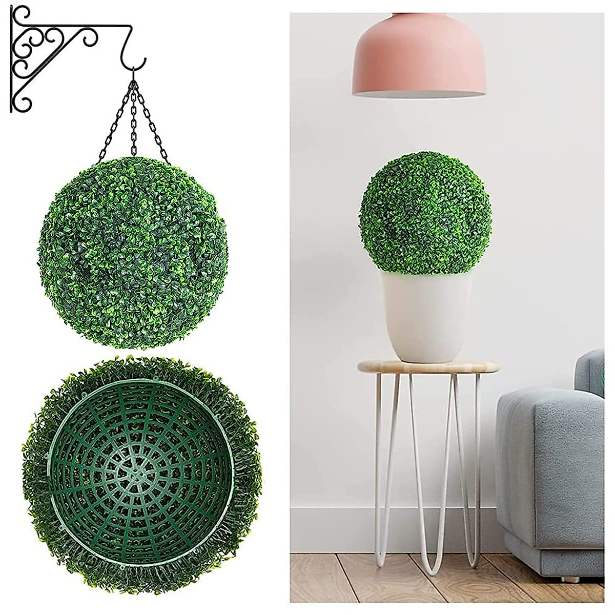 Lavora Zone 2 PCS 10 inch Artificial Hanging Plant Topiary Ball Faux Boxwood Faux Plants Decorative Balls for Indoor, Outdoor, Garden, Wedding, Balcony, Backyard and Home Decor