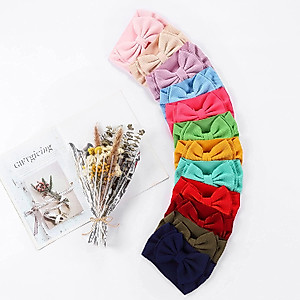 Lawie 12 Pack Double Layer Bowknot Large Knot Hair Bow Elastic Stretchy Wide Nylon Headbands Hairband Hairbows Turban Headwraps Hair Accessories for Kids Toddler Infant Newborn Baby Girl Bulk