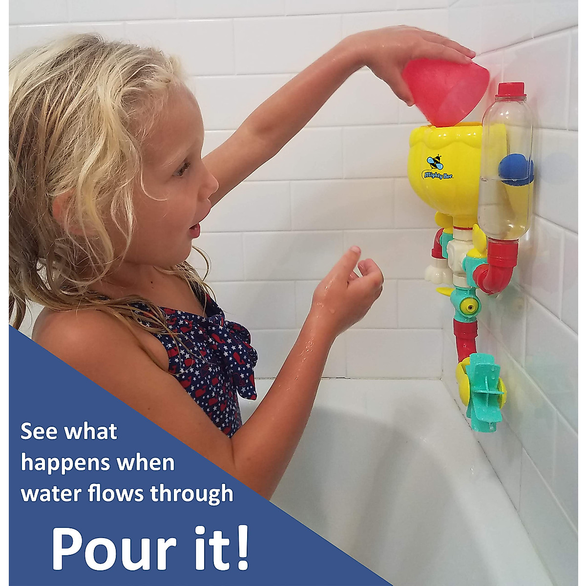 Mighty Bee Bath Toy - Toddler Bath Toys for Kids Ages 4-8, Engaging STEM Bathtub Toys - Original Pipes N Valves Set - 12 Pieces