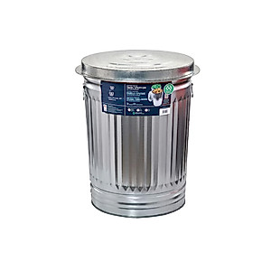 Generic Galvanized Steel Trash Can - Trash Can with Lid - Galvanized Trash Can with Lid - Metal Trash Can - Outdoor Garbage Can with Lid -Steel, Gray - Pre-Galvanized Trash Can with Lid Round