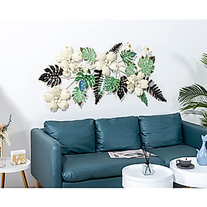 AcozyHom Leaves and Flowers Metal Wall Decor, 58"(L) x26(H), Large Plant Iron Wall Sculpture, Modern Abstract Wall Panel Art for Home, Hotel, Bar, Living Room Decoration, Green