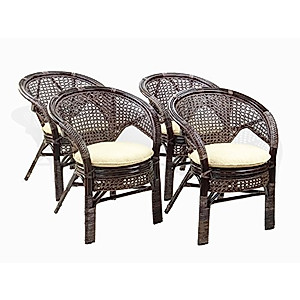 Wickerix Pelangi Handmade Rattan Dining Wicker Chair w/Cushion, Dark Brown