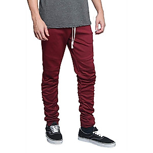 Men's Scrunched Bungee Calf Solid Color Sectional Knee Drawstring Premium Track Pants TR547 - Burgundy - 4X-Large - GG8E