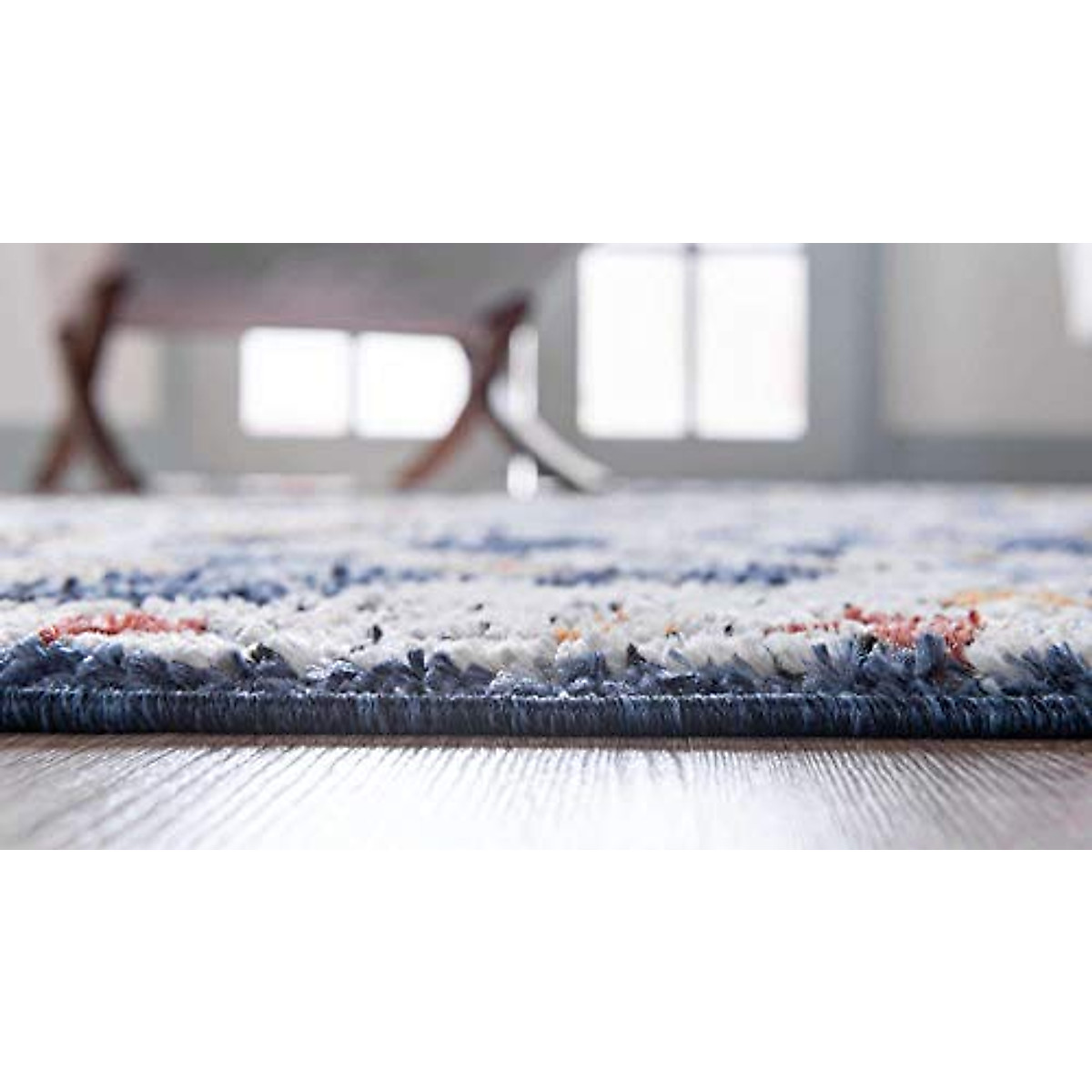 Unique Loom Morocco Collection Abstract Border, Diamond, Bohemian Area Rug (9' 0 x 12' 0 Rectangular, Multi/ Blue)
