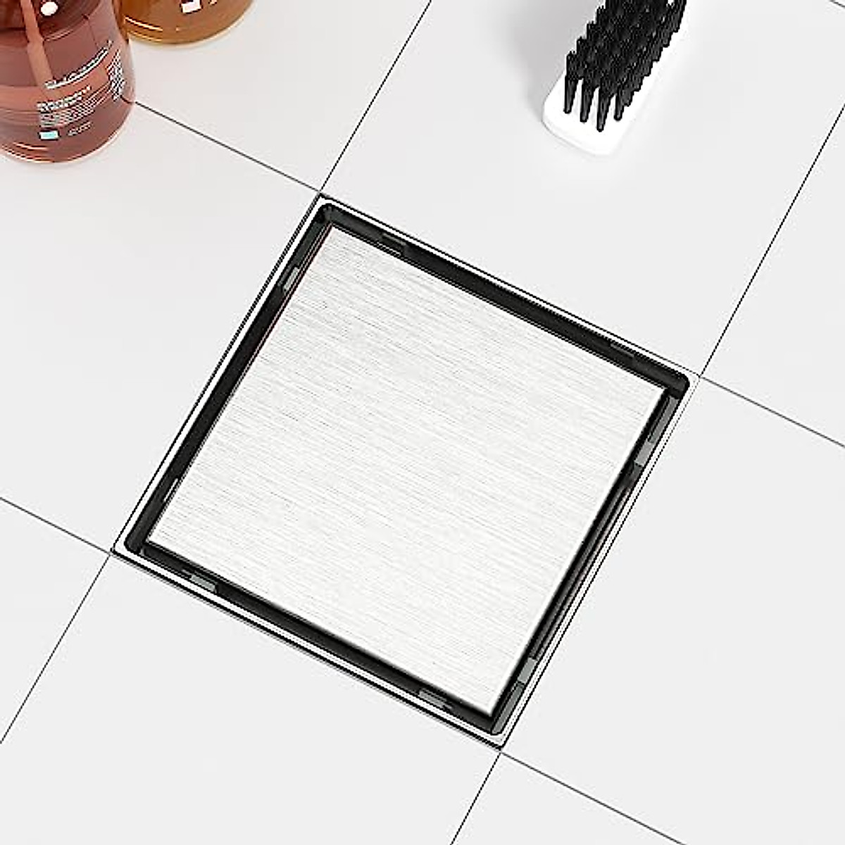 Neodrain 6-Inch Square Shower Drain with Removable Tile Insert Grate,Brushed 304 Stainless Steel, with Watermark&CUPC Certified, Includes Hair Strainer