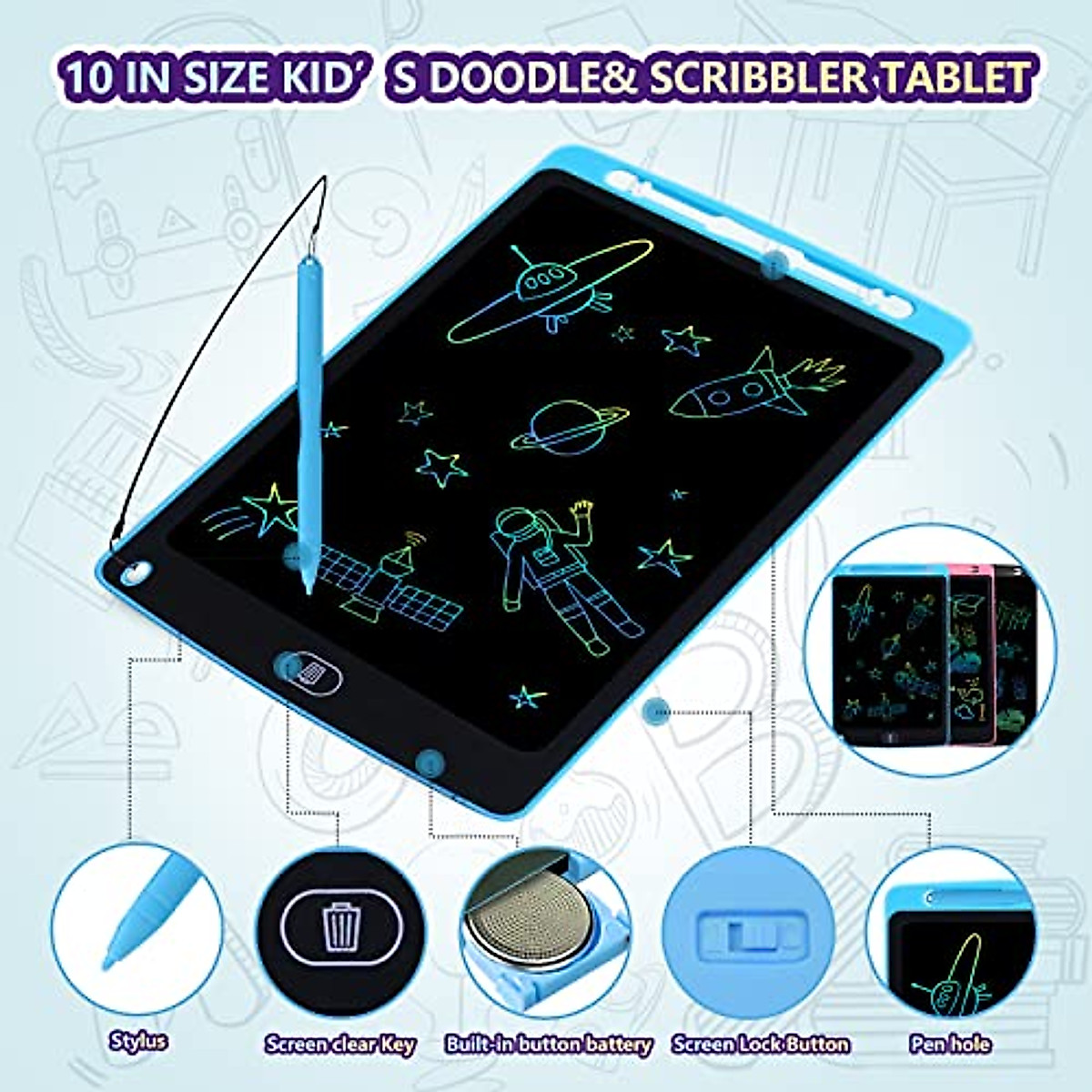 3 Pack LCD Writing Tablet for Kids, 10 in Doodle Board Drawing Tablet, Erasable Reusable Colorful Drawing Pad and Toddler Drawing Writing Board for 3 4 5 6 Girls Boys