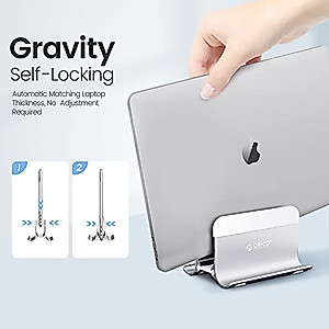 ORICO Vertical Laptop Holder Sturdy Aluminum Laptop Stand Vertical with Adjustable Dock Size, Space Saving, Compatible with All MacBook/Surface/Dell/Gaming Laptops Silver