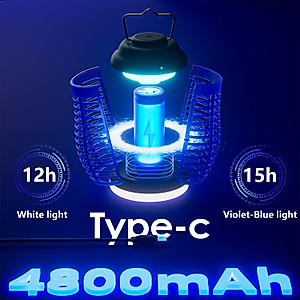 Cordless Bug Zapper Outdoor & with LED IP67 Waterproof Mosquito Zapper Indoor & Camping 4800mAh Electric Wireless Fly Zapper Portable Fly Trap (Black)